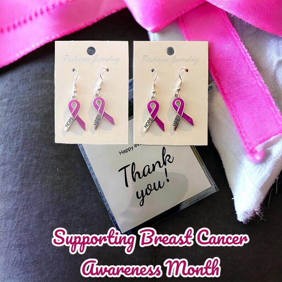 Jewelry | Handmade Pink Purple Ribbon Earrings Supporting Breast Cancer ...